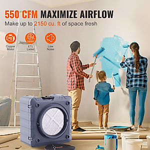 VEVOR Air Scrubber with 3-Stage Filtration, Stackable Negative Air Machine 550 CFM, Air Cleaner with MERV10, Carbon, H13 HEPA, for Home, Industrial and Commercial Use