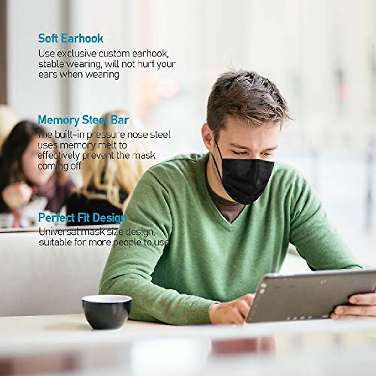 50 PCS Black Disposable Face Masks for Adults, Individually Wrapped,Breathable and Comfortable