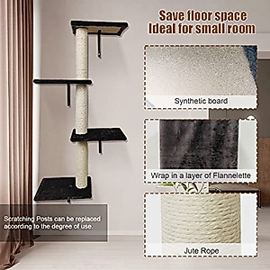 JIFULI 5 Pcs Wall-Mounted Cat Climber Set, Wood Indoor Furniture with Shelves and Perches, Ladder, Condo House, Scratching Board Tree, Wall Furniture, Black, (JFL-CT5P-GY)