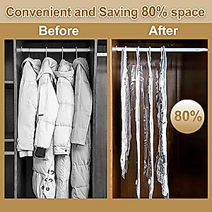 5PCS Large Hanging Vacuum Storage Bags, Reusable Space Saver Vacuum Seal Storage Bags for Clothing with Hand Pumps, Hanging Sealer Bags for Coats, Suits, Jackets and Quilts (27"×44")