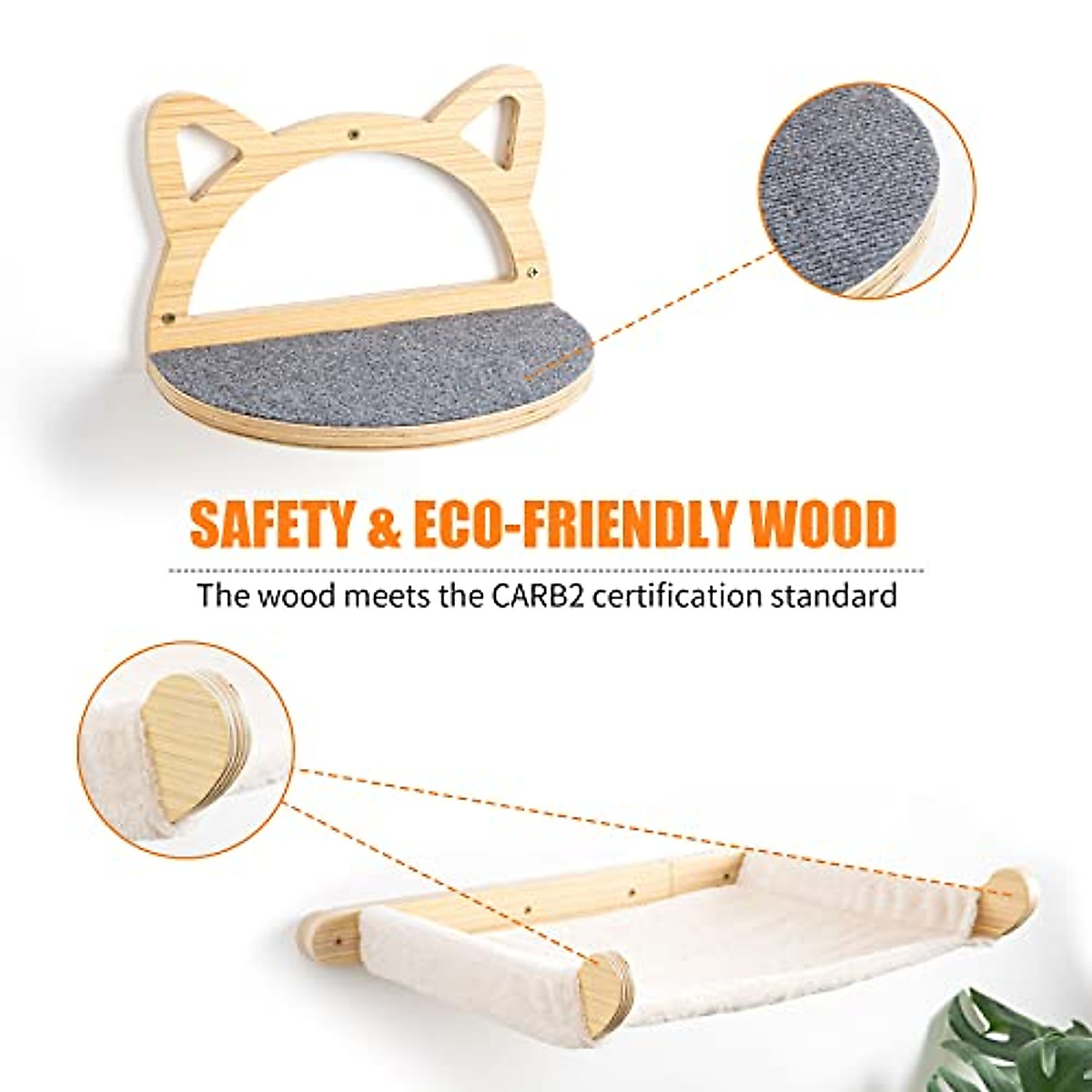 Toozey Cat Wall Shelves, Wall Mounted Cat Furniture with XXL Cat Hammock and 2 Cat Climbing Steps, Cat Shelves and Perches for Cats Playing, Sleeping, and Lounging