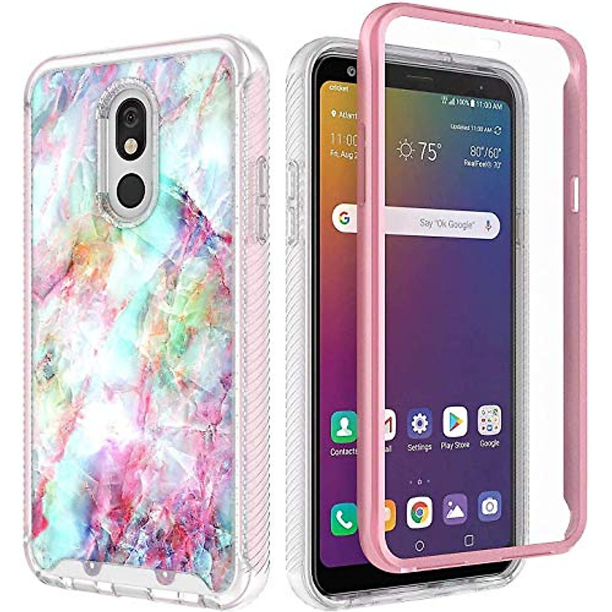 E-Began Case for LG Journey LTE L322DL, Neon Plus/Aristo 4+ Plus/Escape Plus/Tribute Royal/Arena 2, Full-Body Protective Shockproof Bumper with Built-in Screen Protector -Marble Design Fantasy