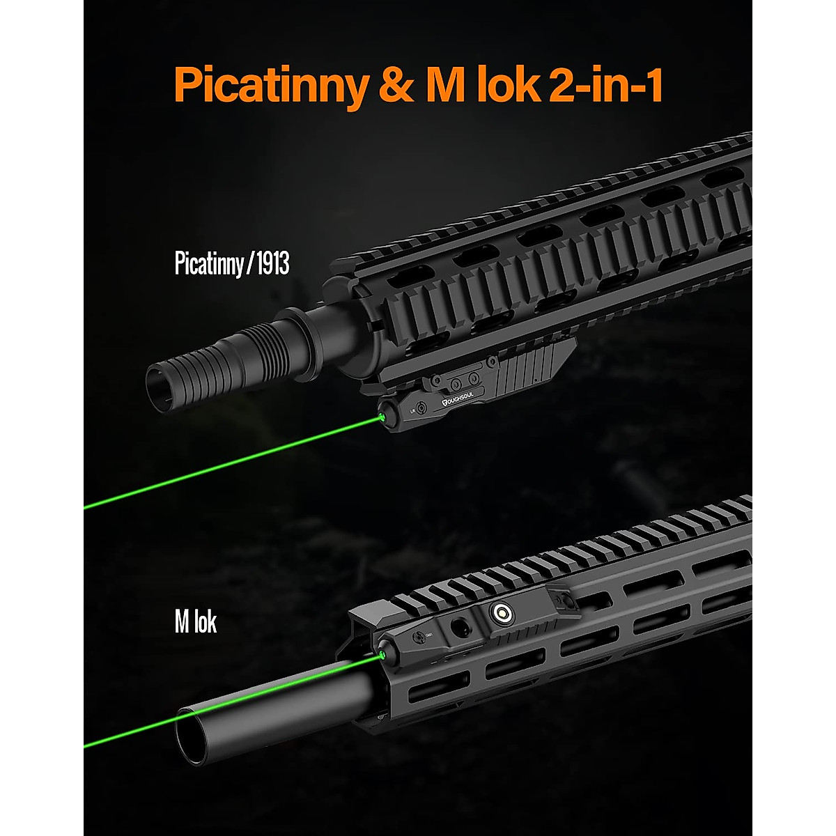 TOUGHSOUL Rifle Green Blue Red Laser Sight Compatible with M-Lok Picatinny Rail, Rechargeable Low-Profile Tactical Rifle Laser Sight with Strobe Function