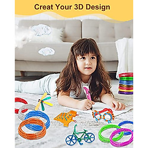 24 Colors 3D Pen PLA Filament Refills, 1.75mm Premium Printing Filament for 3D Printer/3D Pen, Each Color 10 Feet, Total 240 feet, with 2 Finger Caps by Vomika (24)