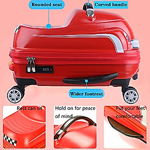 ELDA 20" Kids Ride-on Travel Suitcase Trolley Children's Carry On Hardside Rolling Luggage with Wheels，TSA Lock，Car Design for Boys Girls