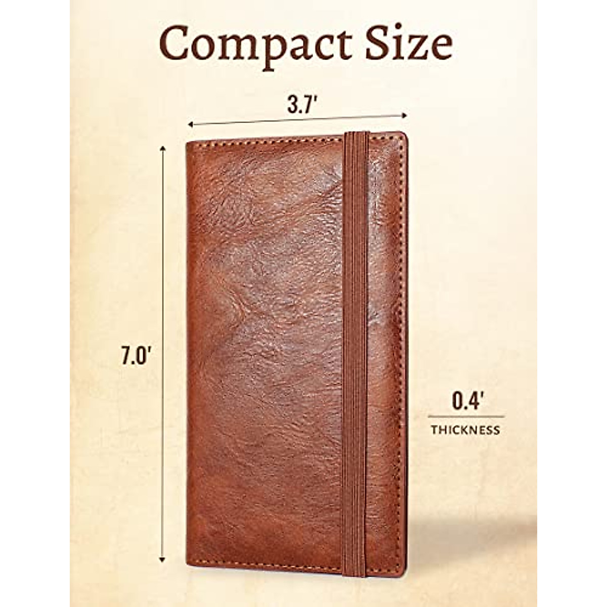 Yarnic Checkbook Cover for Personal Checkbook, Checkbook Holder with Pen Holder & Built-in Clear Plastic Divider for Duplicate Checks (Brown)