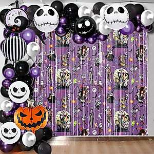 Nightmare Before Christmas Balloons Decorations Balloon Garland Kit Purple Black Balloon Arch with Skull Balloons for Halloween Baby Shower Decorations