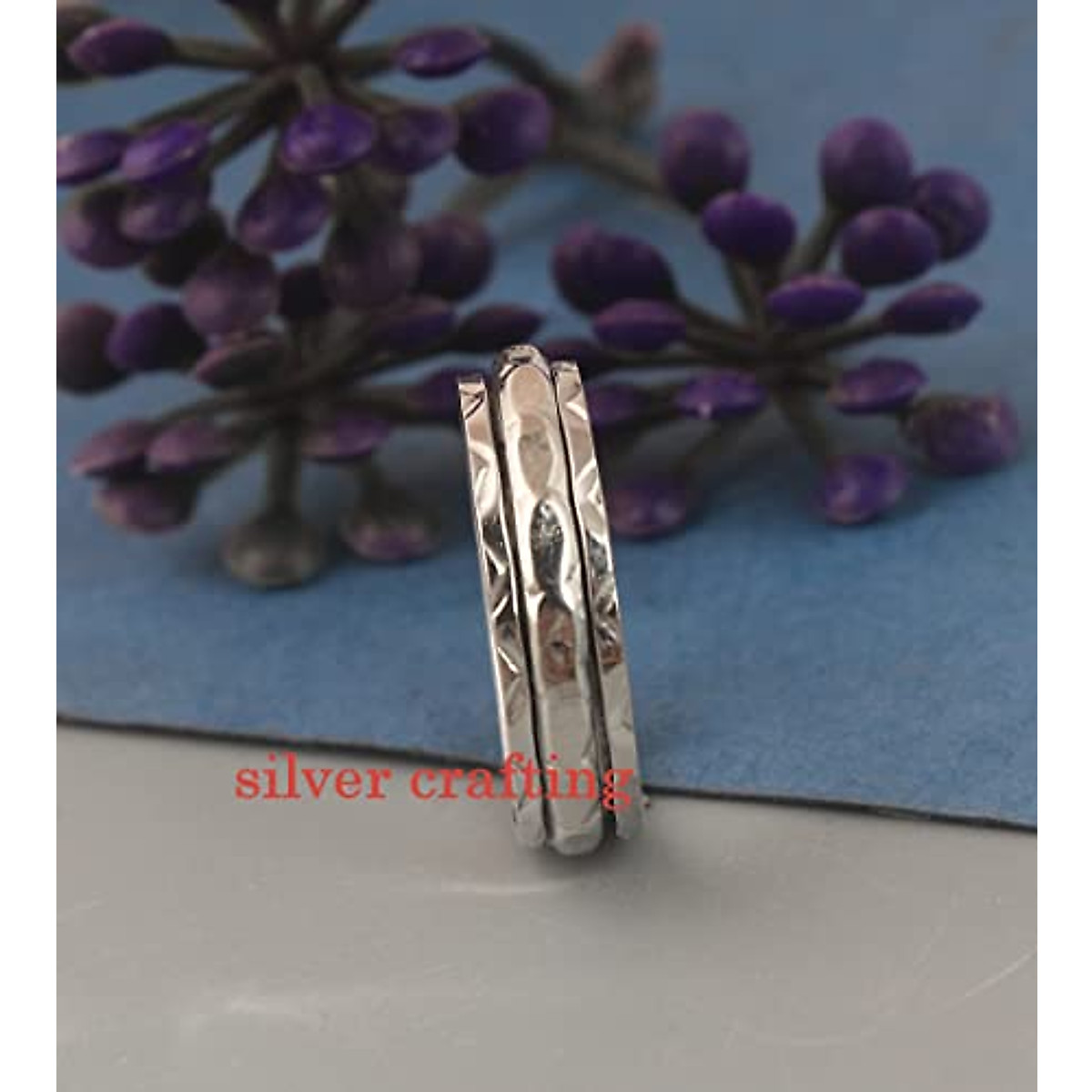 Spinner Texture Spin Band Spinning Meditation Ring 925 Sterling Silver Anxiety Boho Ring Silver Jewelry Gift (7.5)