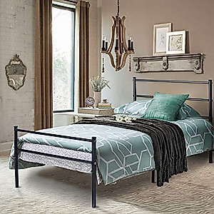 Voilamart Twin Metal Bed Frames with Storage, Single Bed with Headboard and Footboard, 6 Legs Bed Frame Platform No Box Spring Needed,Twin Bed Frame Set for Kids (Black)
