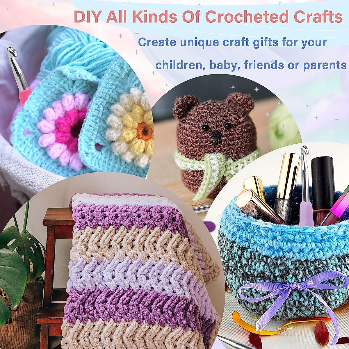 Crochet Hooks 43 Pcs,Drawdart 17 Sizes Ergonomic Crochet Hook Set with Case and Crochet Accessories,Extra Long Crochet Needles for Arthritic Hands,Crochet Kits Suitable for Knitter Enthusiasts