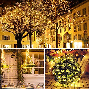 Solar String Lights, 100-LED 39ft 8-Lighting Modes Waterproof Copper Wire Solar Powered Fairy Lights for Christmas, Patio, Lawn, Garden Decorations (1 Pack, Warm White)