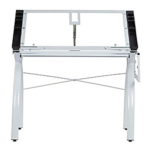 SD Studio Designs 10096 Futura Station with Folding Shelf Top Adjustable Drafting Craft Drawing Hobby Table Writing Studio Desk with Drawer, 35.5'' W x 23.75'' D, White/Clear Glass