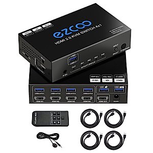 USB 3.0 KVM Switch HDMI 4 Computer 1 Monitor 4K 60Hz SPDIF L/R Extractor- USB Switch for Keyboard Mouse Printer Mac Windows 4 Port HDMI Switch 4x1 1080p 120Hz 144Hz HDCP Pass, IR Remote Ext. Mic