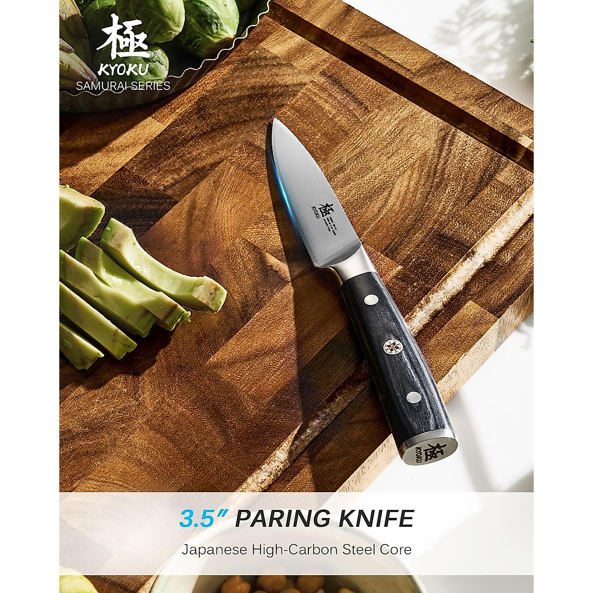 KYOKU 3.5" Paring Knife, Samurai Series Peeling Knife with Pakkawood Handle, Japanese High Carbon Steel Sharp Knife, Full Tang Small Kitchen Knife for Fruit Peeling & Slicing with Sheath and Case