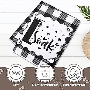 Rumia 4PCS Plaid Bathroom Hand Towels Black White Buffalo Plaid Farmhouse Bathroom Hand Towel Relax Soak Unwind Breathe Kitchen Dish Hand Towel Bath Towels Decorative Set for Bathroom Restroom Decor