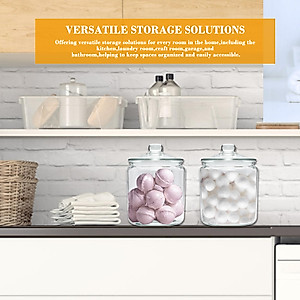 Encheng 1 Gallon Glass Jars with Lids and Scoops,Clear Glass Storage Containers with Labels for Laundry Room Organization,Large Glass Canisters Set for Kitchen Pantry,Laundry Supplies,Bathroom,2 Pack