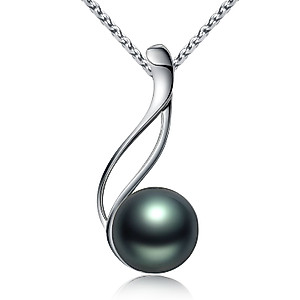 VIKI LYNN Tahitian Cultured Black Pearl Pendant Necklace 9-10mm Round Sterling Silver for Women