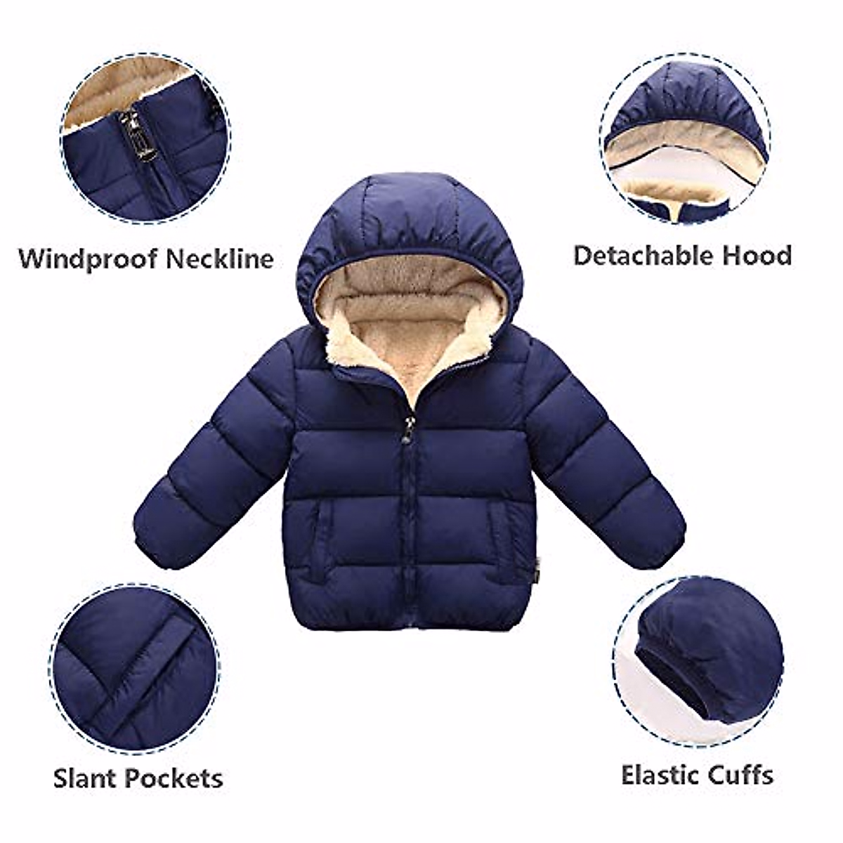 LAVIQK 1-7 Years Winter Coats for Toddlers Baby Boys Girls with Removable Fur Hooded Down Jacket Warm Fleece Coat Outerwear