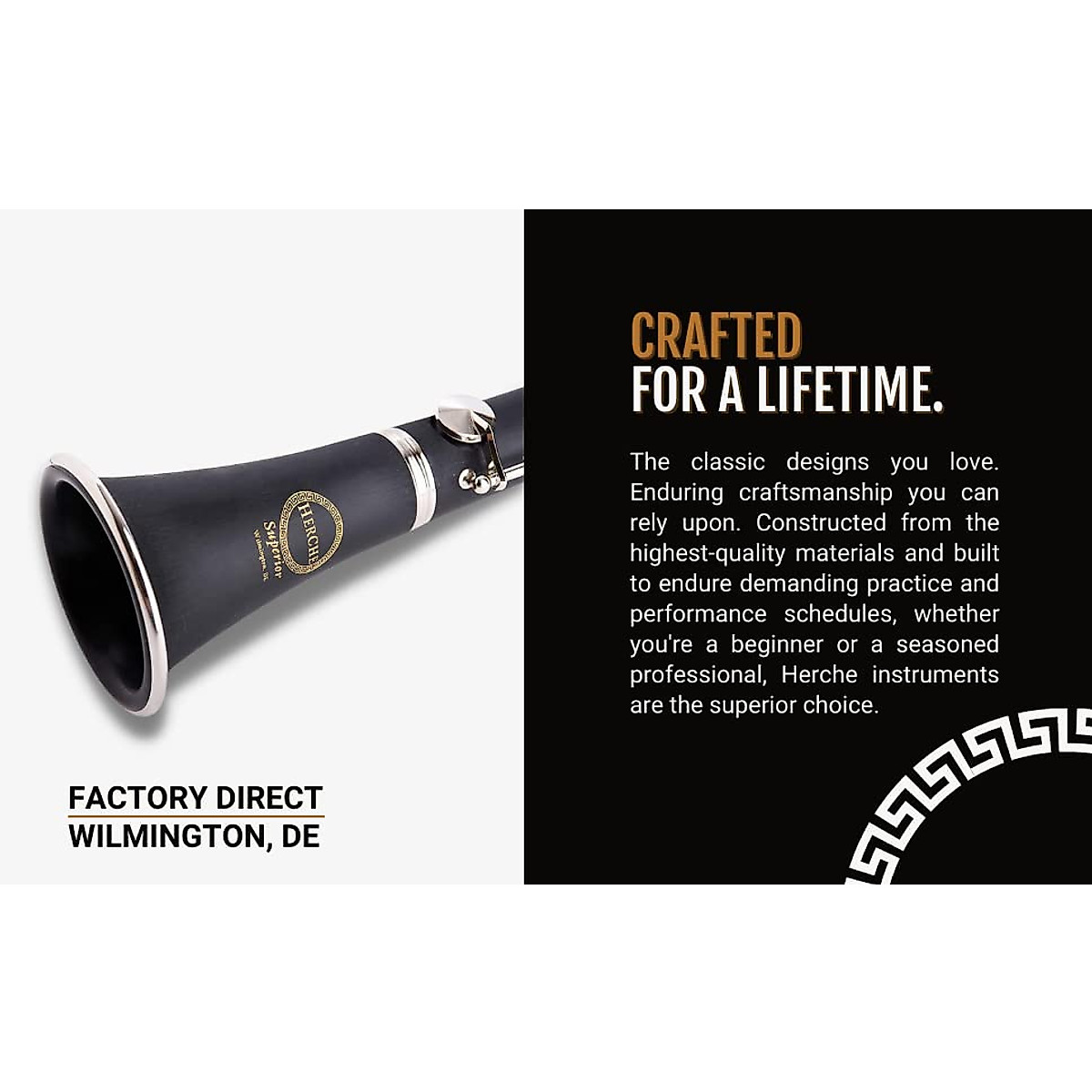 Clarinet Herche Superior Bb Clarinet X3 - Professional Grade Musical Instruments for All Levels - Service Plan - Educator Approved and Recommended