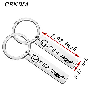 CENWA Pea 1 Pea 2 Set Of Two Twins Keychain Twins Jewelry BFF Gift for Twin Sister/Brother Best Friend (PEA 1 PEA 2 set)