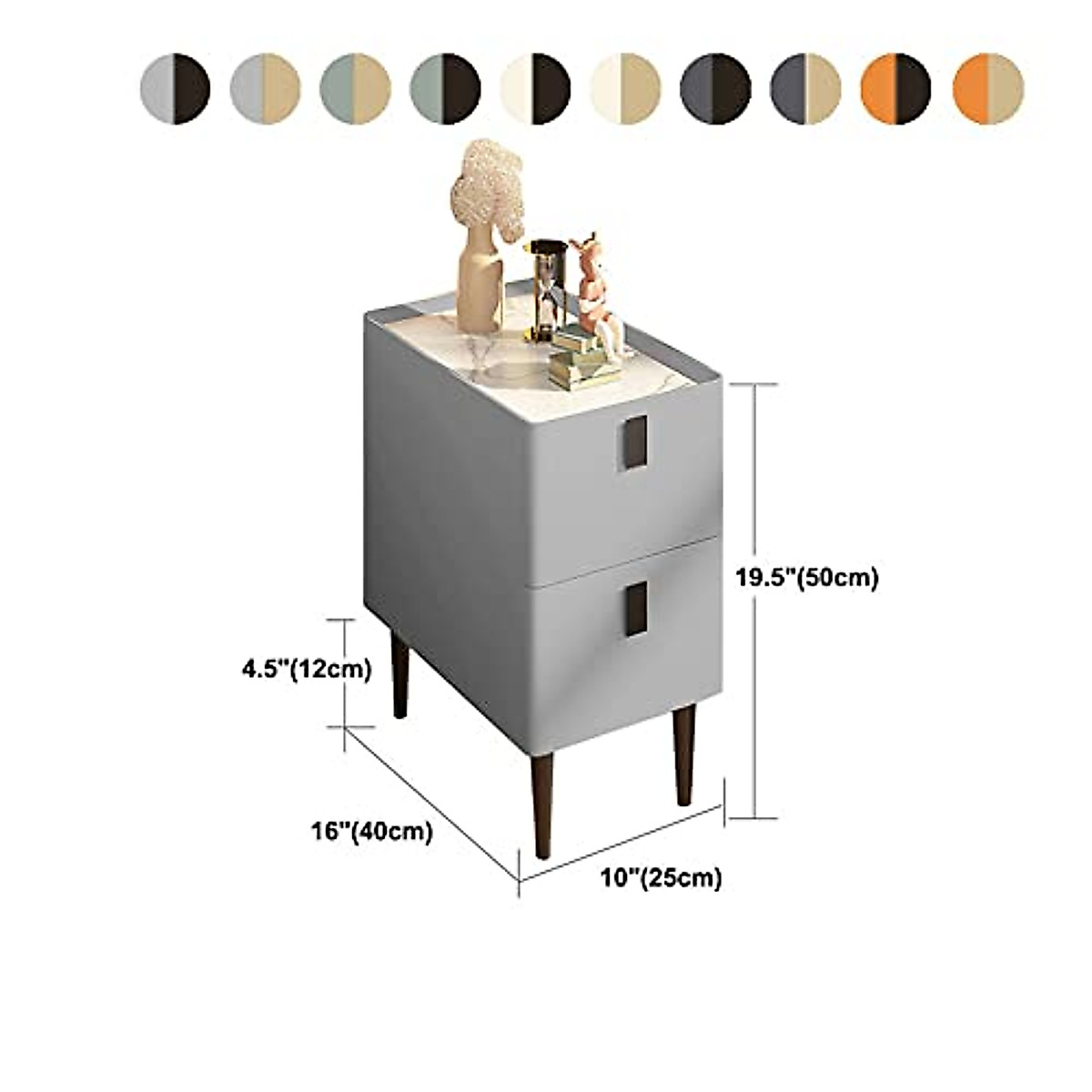 NIUYAO Nightstand Modern Solid Wood with 2-Drawer Storage Bedside Table Marble Top Practical End Side Table Bedroom Furniture -White/Gold 10" L x 16" W x 20" H