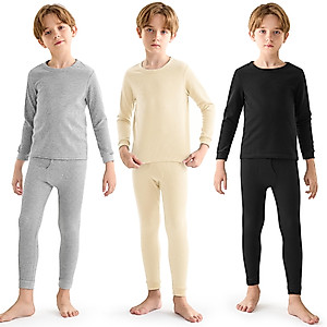 Resinta 3 Sets Boys Waffle Thermal Underwear Set Soft Winter Waffle Thermal Top and Bottom Long Johns Cotton Base Layer