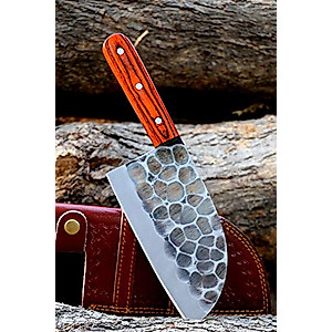 Handmade forged Carbon Steel butcher Serbian Cleaver Chopper Kitchen Chef Knife Pakka Wood Handle comes with Leather Sheath DW4095