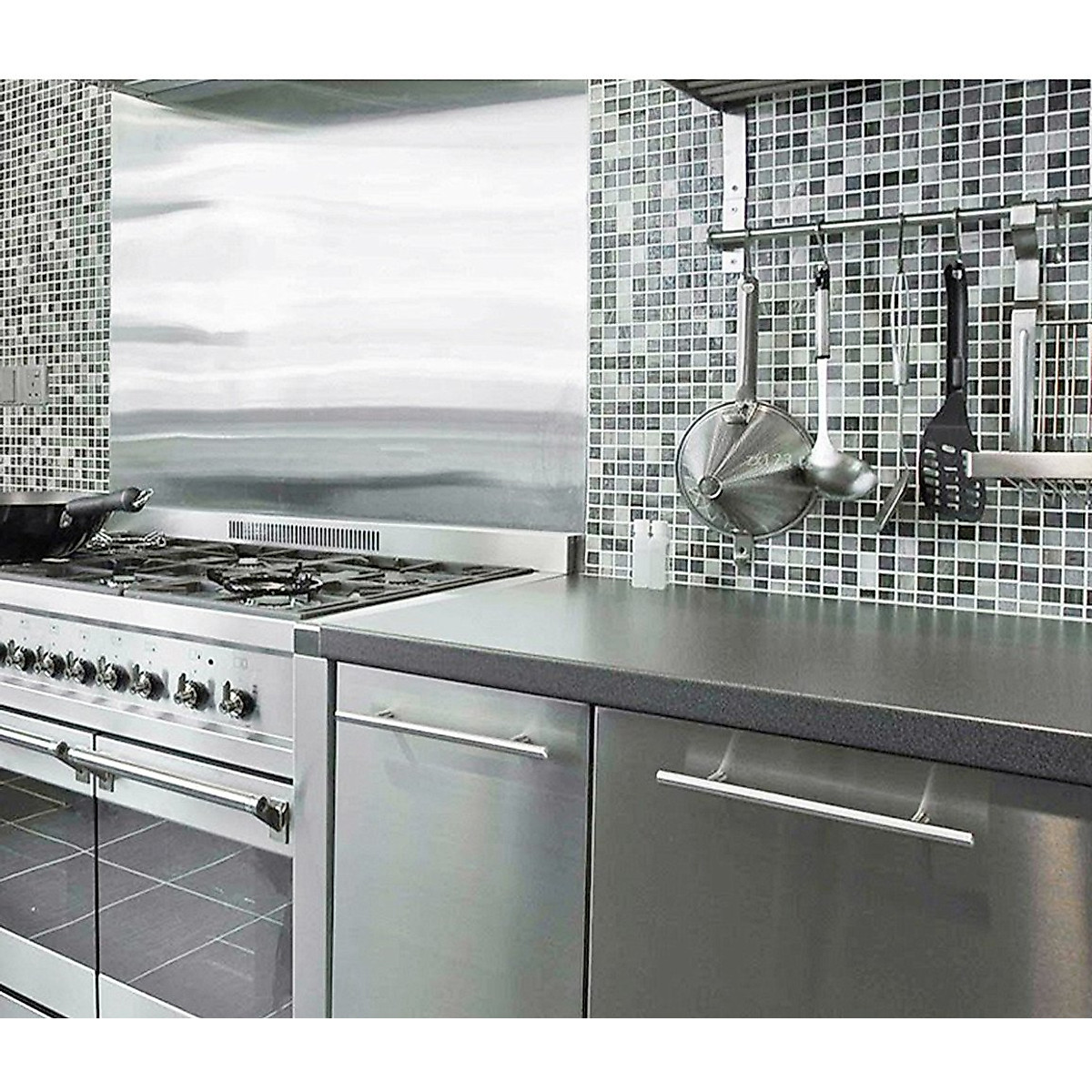 REDODECO Metal Look Adhesive Paper Film Vinyl Self Adhesive Waterproof Anti Greasy Counter Top Peel Stick Metallic Gloss Shelf Liner For Kitchen Cabinet,15.8inch by 100inch