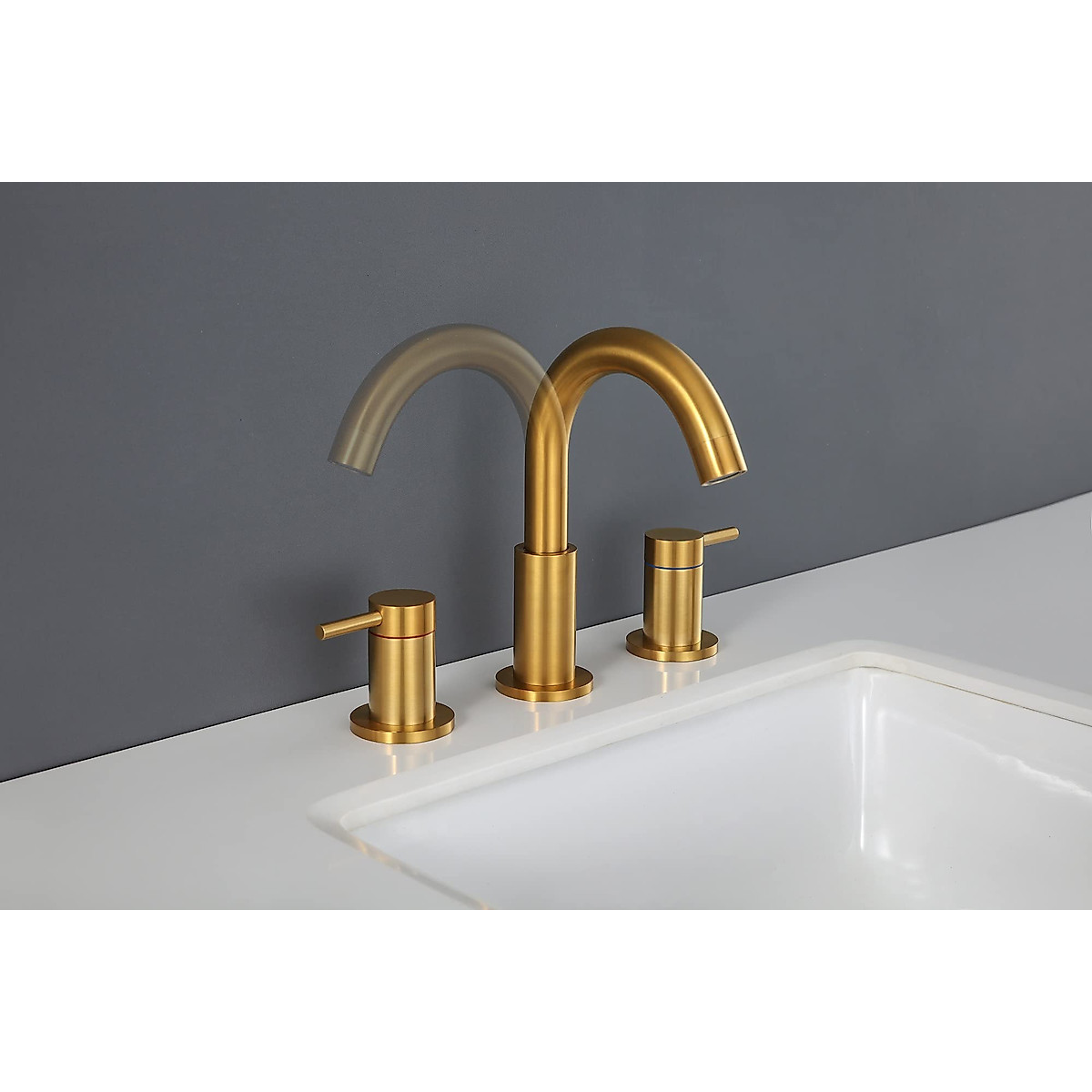 Hideno Brushed Gold Bathroom Faucet,Two Handle 8 inch Widespread Bathroom Sink Faucet Gold with Pop-up Drain & Supply Lines (Brushed Gold)