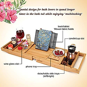 FITNATE Luxury Bathtub Tray, Wooden Bathtub Tray with Extendable Sizes, Adjustable, Non-Slip & Durable, Bathtub Tray Caddy with Wooden Body Brush for Luxury Bath or Reading,Distinctive Gift