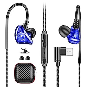 HoneyAKE USB Type C Headphone Earbuds Earphones with Microphone (Mic) in-Ear Wired Volume Control for Samsung Galaxy S8 Google Pixel 2 XL OnePlus 5 5T 3T, Over Ear Buds for Kids Women Small Ears Blue