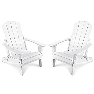 Stoog Folding All-Weather Adirondack Chairs Set of 2, 400 lbs Support, Outdoor Plastic Adirondack Chair, Looks and Feels Like Wood for Garden, Lawn, Deck, Pool, White
