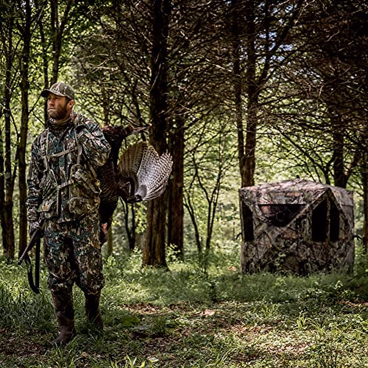 Ameristep Brickhouse Hunting Blind | 3-Person Ground Blind in Mossy Oak Break-Up Country, One Size