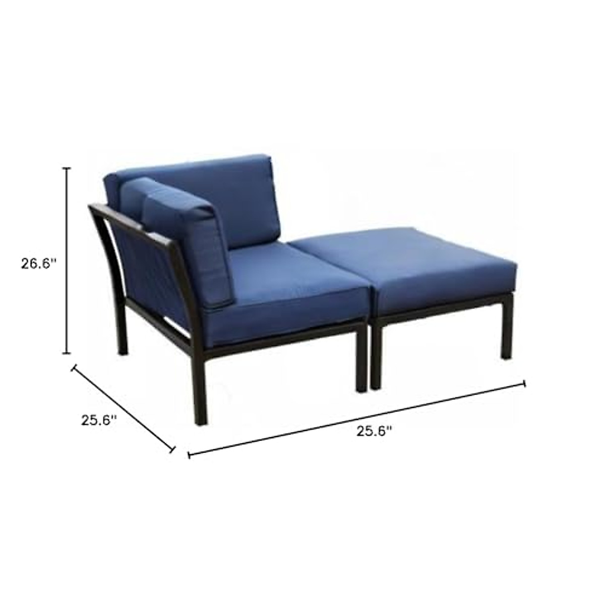 LOKATSE HOME 2 Piece Outdoor Patio Furniture Loveseat Couch with Corner Sofa and Metal Steel Frame Ottoman, Blue