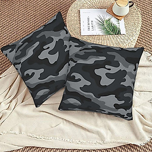 Fiokroo Army Camouflage Throw Pillow Covers Set of 2 Black and Grey Camo Pillow Cushion Cases Square Pillowcases for Sofa Bedroom Living Room Car, 18 X 18 Inch