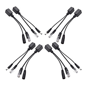 BeElion 4Pairs Passive PoE Injector and Splitter Kit with 5.5x2.1 mm DC Powerline Adapter Connector for IP Security Camera 10/100Mbps Network