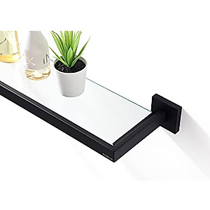 BUVELOT Bathroom Shelf,22.32 Inch Large Glass Shelf, 8mm Extra Thick Tempered Clear Glass Shelves Modern Rectangular,Matte Black,071090-MB