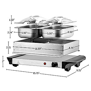 OVENTE Electric Buffet Server and Food Warmer with Temperature Control Perfect for Parties, Dinners and Entertaining, Two 1.5 Quart Chafing Dish Set with Stainless Steel Warming Tray, Silver FW152S