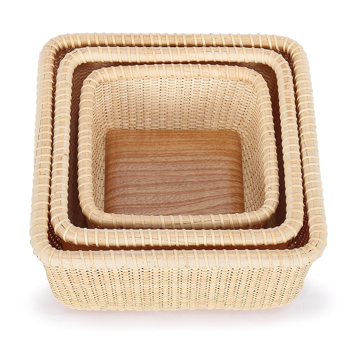 Teng Tian Nantucket Square Rattan Basket, Multi-Purpose Storage, Neutral Color, 11" x 11"