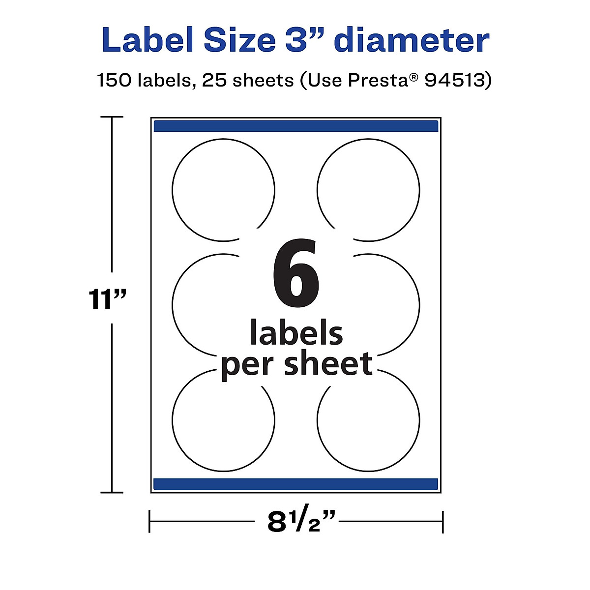 Avery Waterproof Round Labels with Sure Feed, Print to the Edge, 3" Diameter, 150 White Labels (36591)