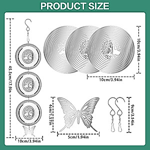 Wind Spinners,18in 3D Stainless Steel Hanging Outdoor Wind Spinner with Butterfly Pendant and 2 Pcs 360° Rotating Hook, Lawn Art Decor for Outside Yard and Garden (1 Pack)