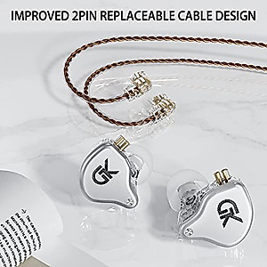 GK GS10 in-Ear Earphones Wired, HiFi Audio Monitors Professional Stereo Deep Bass Noise Isolating Sport IEM Earbuds with Detachable Cables(Silver,No Mic)