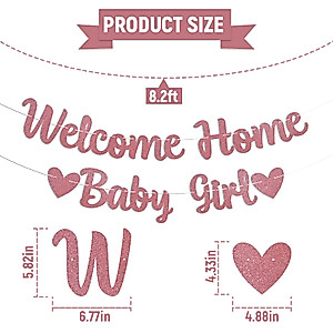 Welcome Home Baby Girl Banner - Pink Baby Shower Decorations for Girl, Gender Reveal Baby Shower Inside Outside Decoration Rose Gold Glitter