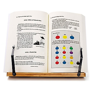 Bamboo Book Stand,wishacc Adjustable Book Holder Tray and Page Paper Clips-Cookbook Reading Desk Portable Sturdy Lightweight Bookstand-Textbooks Books