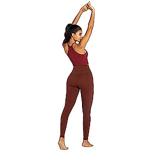 Sunzel Workout Leggings for Women, Squat Proof High Waisted Yoga Pants 4 Way Stretch, Buttery Soft 28" Inseam Wine Red Medium