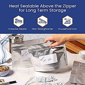 Wallaby MRE Mylar Bag Bundle - 30x (7.5 Mil - 6.5" x 8.5’’) Stand-Up Zipper Pouches, 30x 400cc Oxygen Absorbers - Heat Sealable & Withstand Boiling Water - Long-Term Food Storage Solutions - Silver