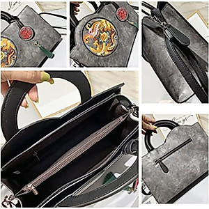 WYKDD Winter Women's Tote Bag Chinese Style Retro Handbag Large Capacity Women's Shoulder Bag (Color : Gray, Size : 32(L)*24(H)*14(W) cm)