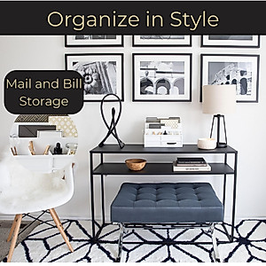 Blu Monaco White Desktop Organizer with Drawer & Pen Holder - Desk Organizers and Storage - Paper Organizer - Wood Bill Organizer for Desk - Mail Holder for Office Desk Organization Art Supply Storage