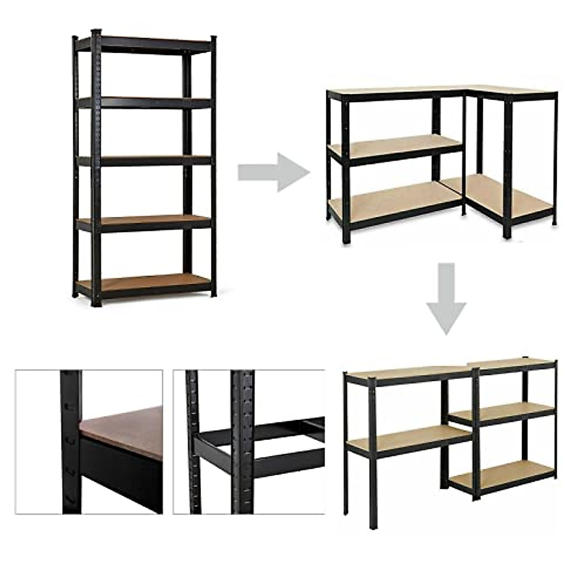 Garage Shelves Metal Shelves for Storage 5 Tier Garage Shelving Units, Closet Shelf Kitchen Storage Garage Storage Shelves, Heavy Duty 875KG Capacity Utility Rack Greenhouse Workshop Office Shelf