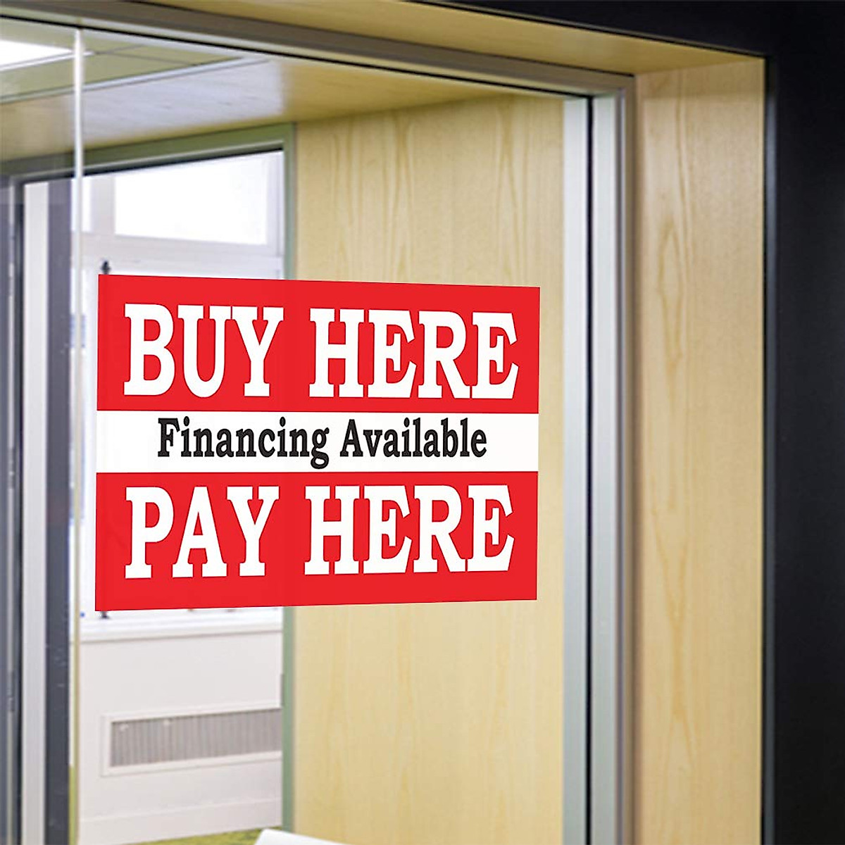 Decal Sticker Multiple Sizes Buy Here Pay Here Financing Available Red Business Buy Here Outdoor Store Sign Red - 28inx20in, One Sticker